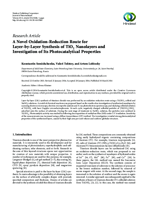 (PDF) A novel oxidation-reduction route for layer-by-layer synthesis of ...