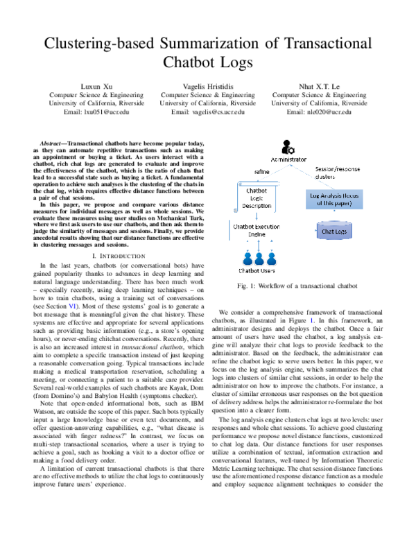 Pdf Clustering Based Summarization Of Transactional Chatbot Logs