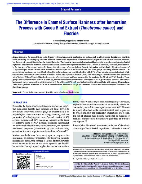 (PDF) The difference in enamel surface hardness after immersion process ...