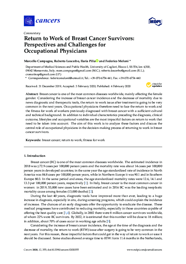 (PDF) Return to Work of Breast Cancer Survivors: Perspectives and ...