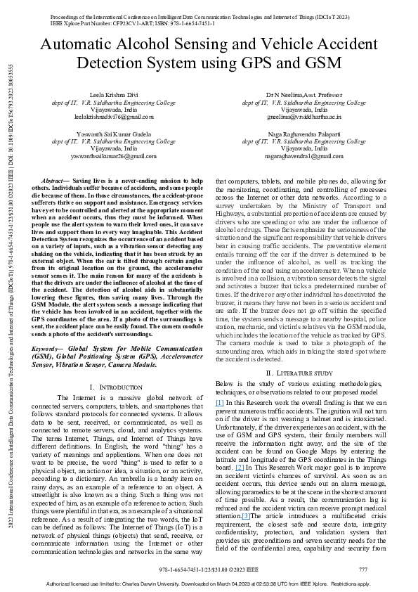 Pdf Automatic Alcohol Sensing And Vehicle Accident Detection System Using Gps And Gsm