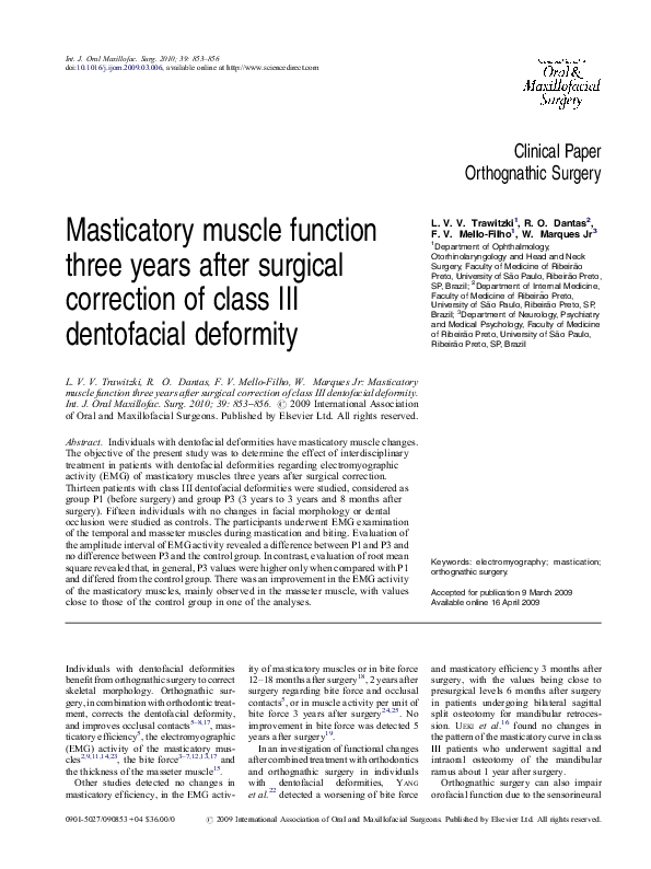(PDF) Masticatory muscle function three years after surgical correction ...