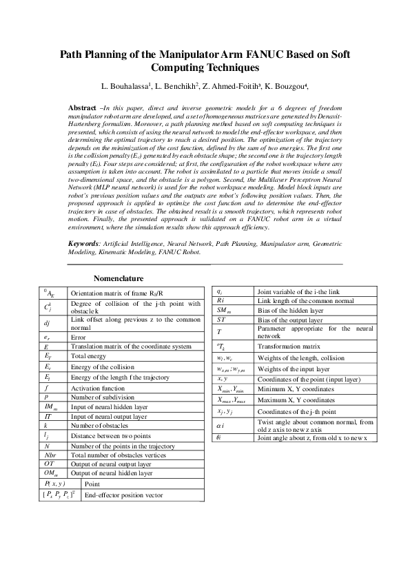 (PDF) Path Planning of the Manipulator Arm FANUC Based on Soft Computing Techniques
