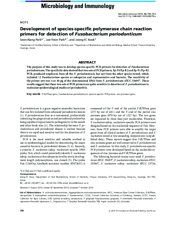 Pdf Development Of Species Specific Polymerase Chain Reaction Primers For Detection Of