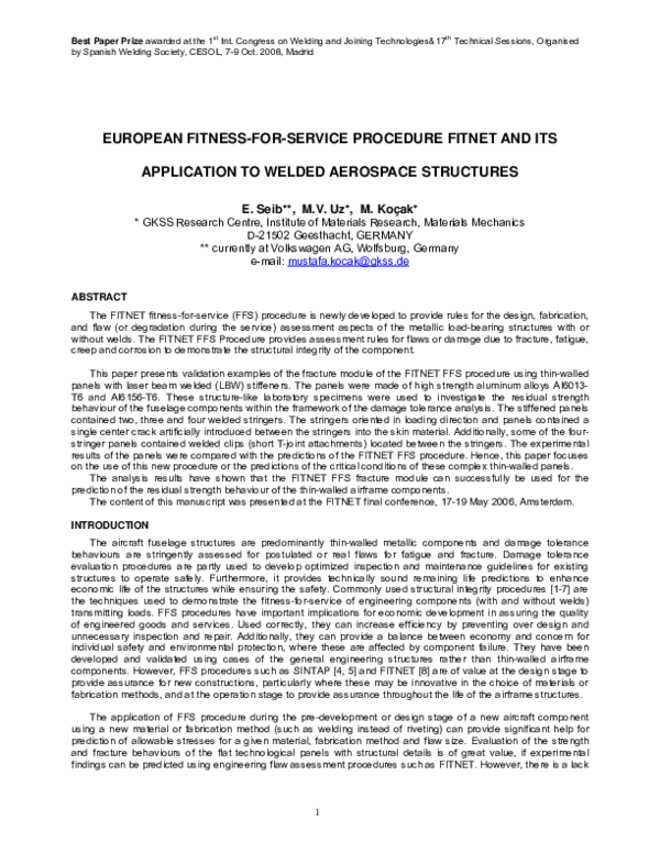 (PDF) European Fitness-For-Service Procedure Fitnet and Its Application ...