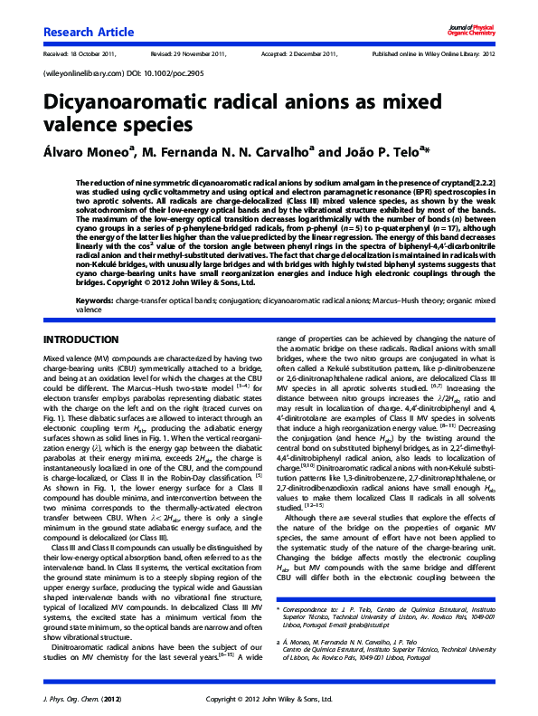 (PDF) Dicyanoaromatic radical anions as mixed valence species