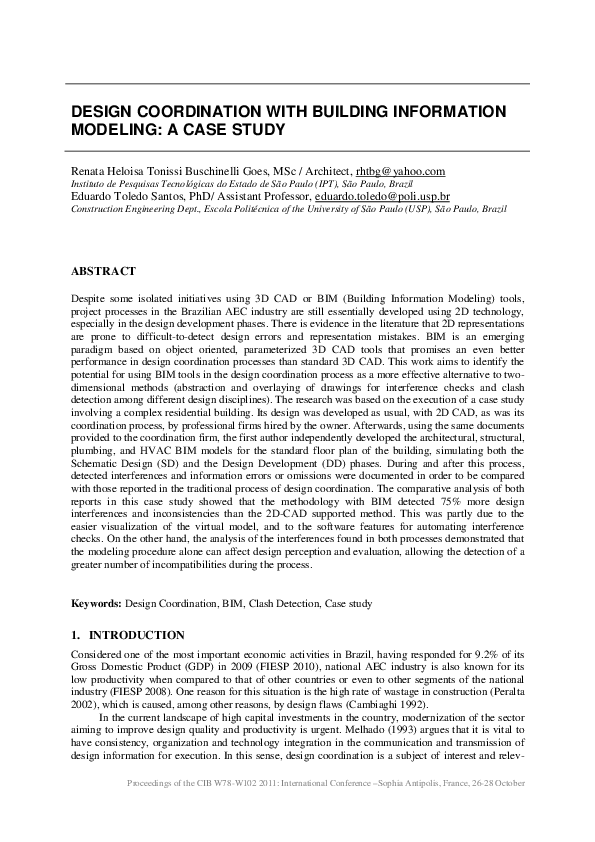 (PDF) Design Coordination with Building Information Modelling – BIM: A Case Study