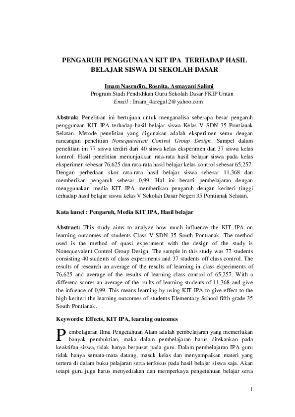 (PDF) Pengaruh Penggunaan Kit Ipa Terhadap Hasil Belajar Siswa DI ...