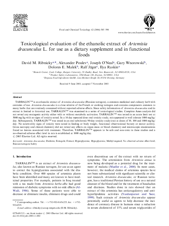 (PDF) Toxicological evaluation of the ethanolic extract of Artemisia ...