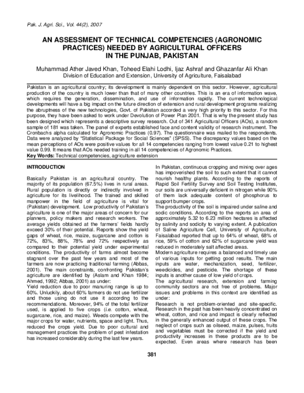 (PDF) An assessment of technical competencies (agronomic practices ...