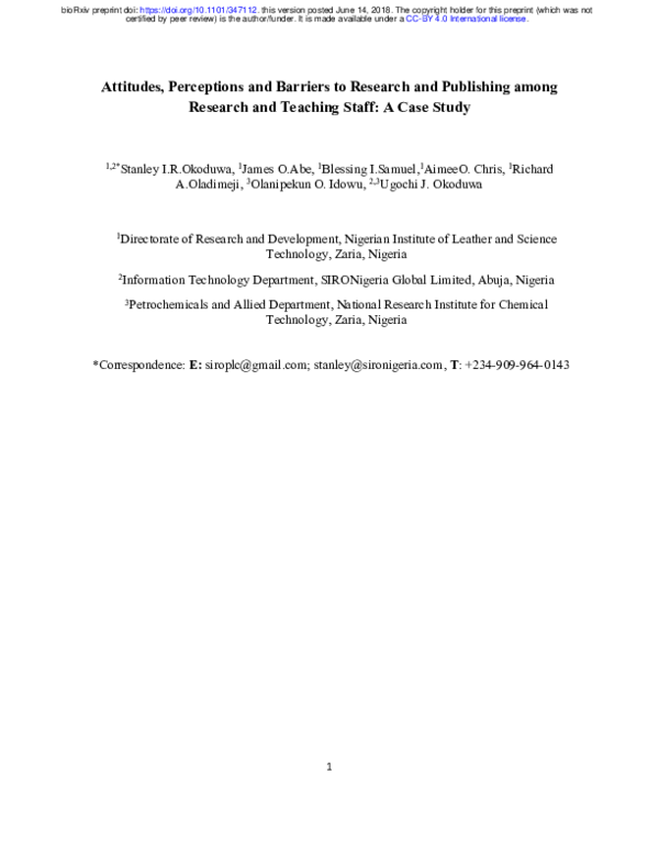 (PDF) Attitudes, Perceptions and Barriers to Research and Publishing among Research and Teaching ...