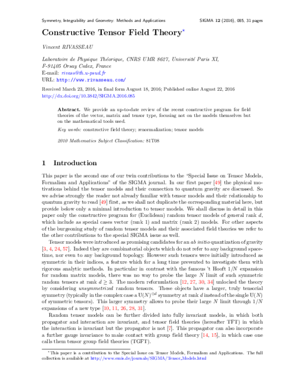 (PDF) Constructive Tensor Field Theory