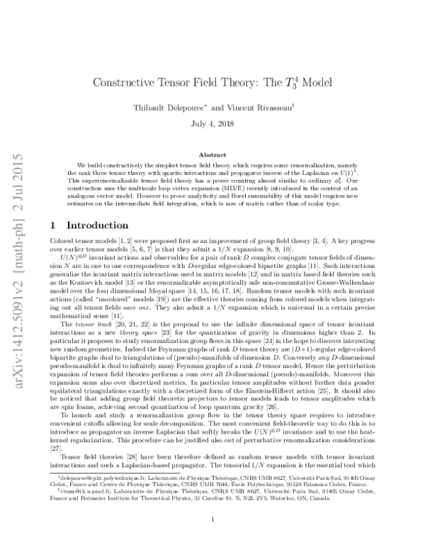 (PDF) Constructive Tensor Field Theory: the $${T^4_3}$$ T 3 4 Model