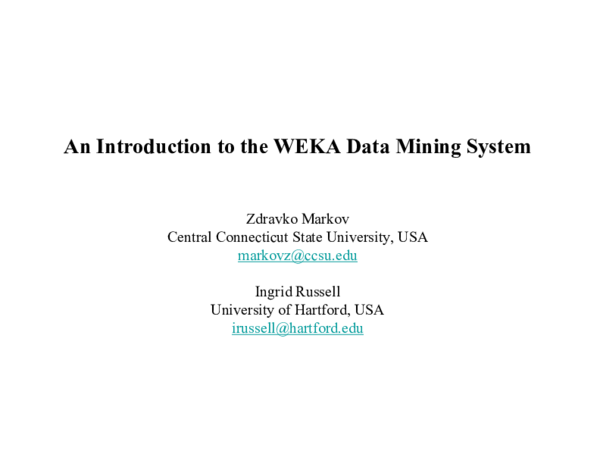 (PDF) An introduction to the WEKA data mining system | Mohammad S Qaseem - Academia.edu