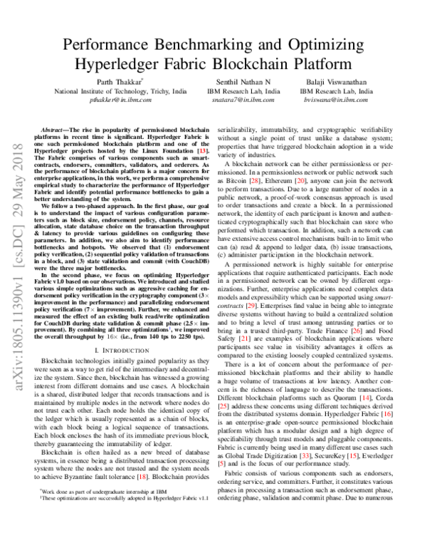 (PDF) Performance Benchmarking and Optimizing Hyperledger Fabric ...