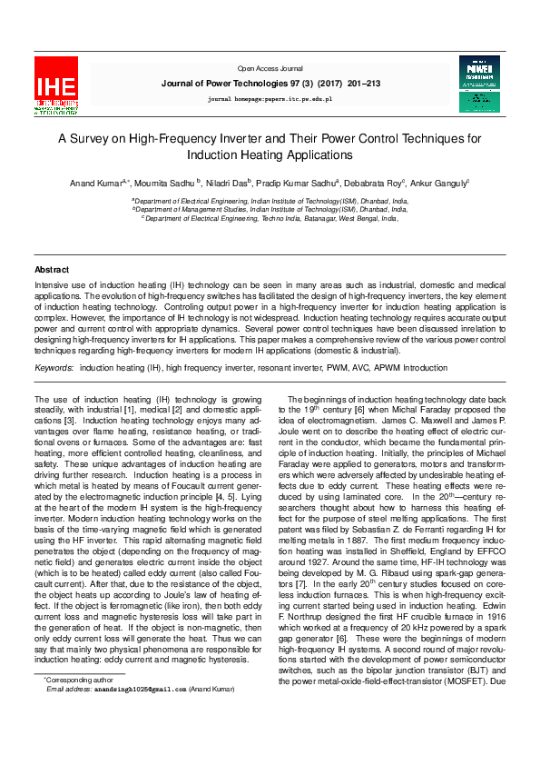 (PDF) A survey on high-frequency inverter and their power control techniques for induction ...