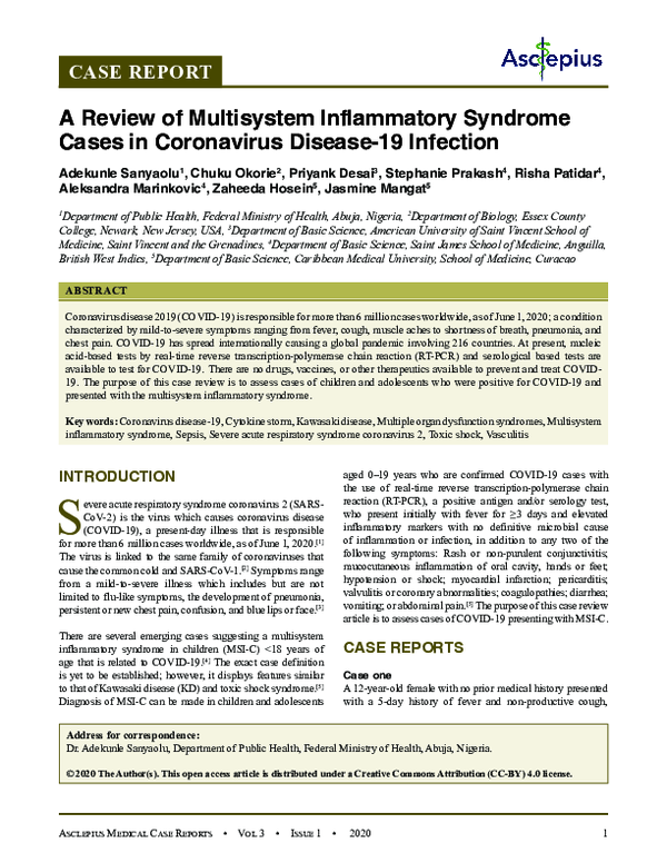 (PDF) A Review of Multisystem Inflammatory Syndrome Cases in ...