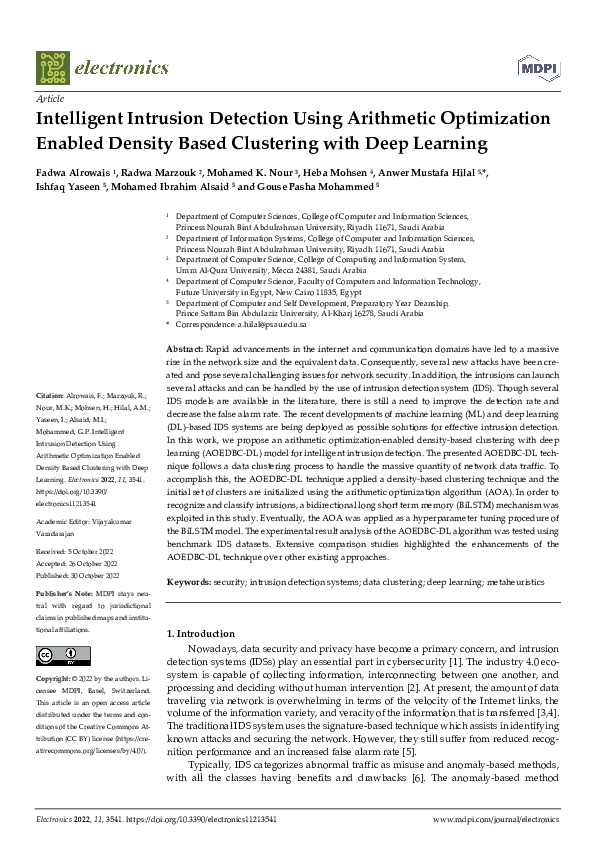 (PDF) Intelligent Intrusion Detection Using Arithmetic Optimization Enabled Density Based ...