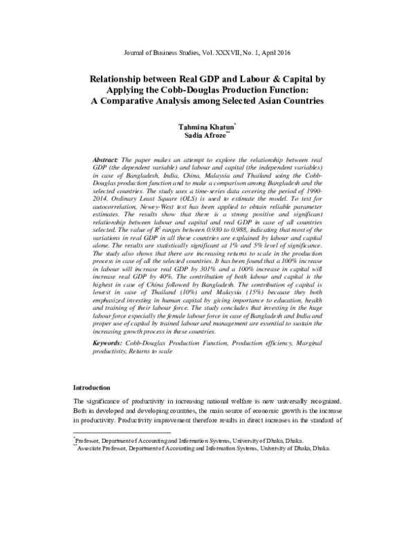 (PDF) Relationship between Real GDP and Labour & Capital by Applying ...