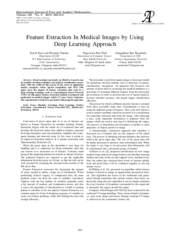 (PDF) Feature Extraction In Medical Images by Using Deep Learning Approach
