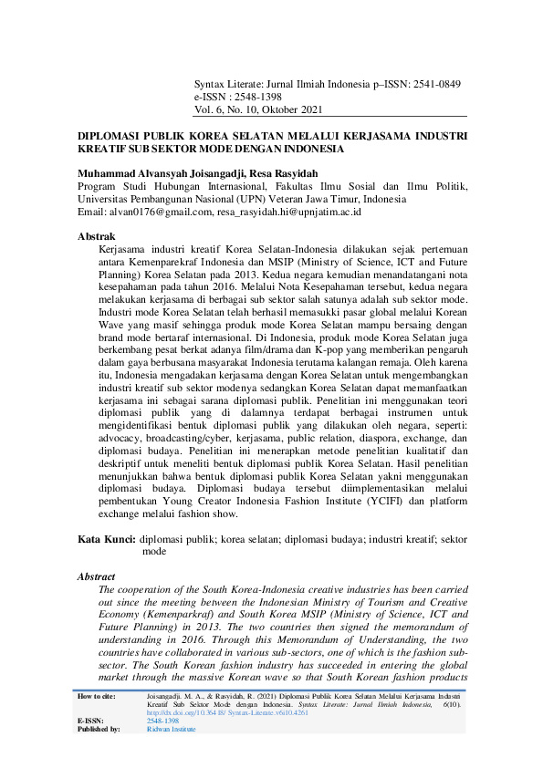 (PDF) Diplomasi Publik Korea Selatan Melalui Kerjasama Industri Kreatif ...
