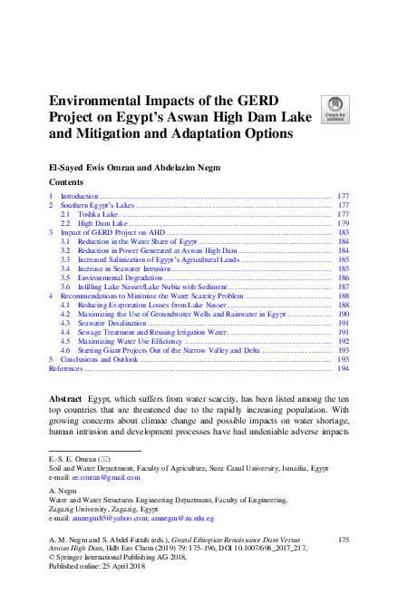 (PDF) Environmental Impacts of the GERD Project on Egypt’s Aswan High ...