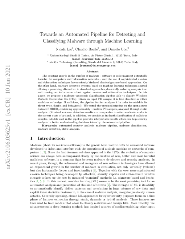 Pdf Towards An Automated Pipeline For Detecting And Classifying Malware Through Machine 6901