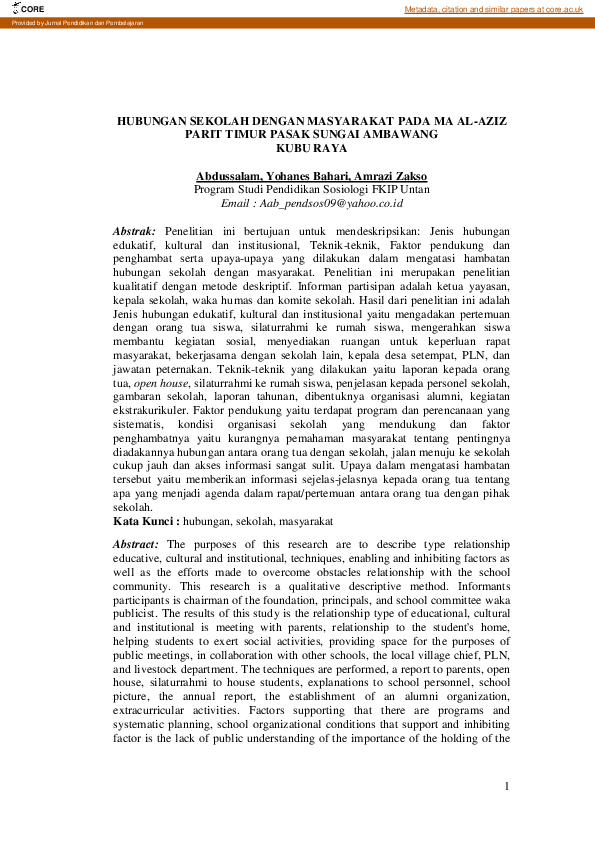 (PDF) Hubungan Sekolah Dengan Masyarakat Pada Ma Al-Aziz Parit Timur ...