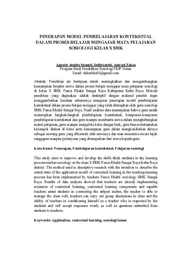 (PDF) Penerapan Model Pembelajaran Kontekstual Dalam Proses Belajar ...