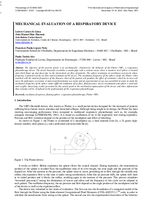 (PDF) Mechanical evaluation of a respiratory device