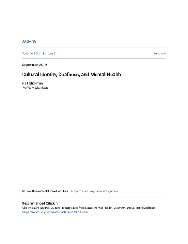 (PDF) Cultural Identity, Deafness, and Mental Health