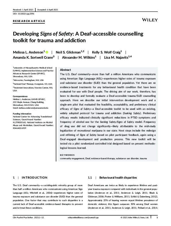 (PDF) Developing Signs of Safety : A Deaf‐accessible counselling ...