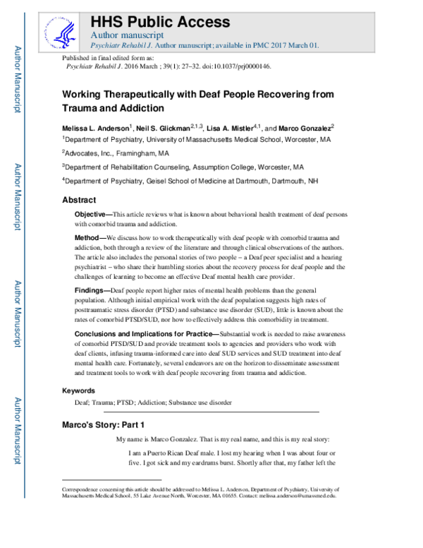 (PDF) Working therapeutically with deaf people recovering from trauma ...