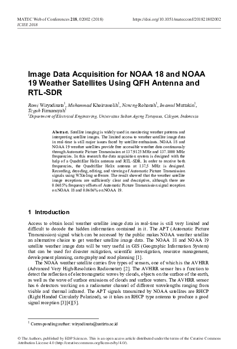 (PDF) Image Data Acquisition for NOAA 18 and NOAA 19 Weather Satellites ...