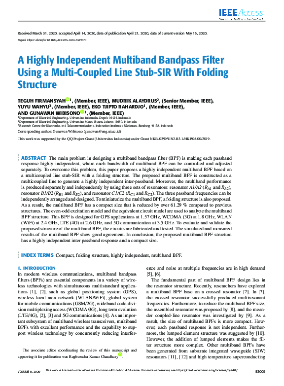 (PDF) A Highly Independent Multiband Bandpass Filter Using a Multi-Coupled Line Stub-SIR With ...