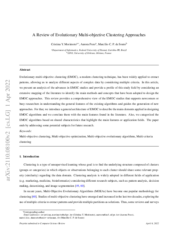 (PDF) A Survey of Evolutionary Multi-Objective Clustering Approaches