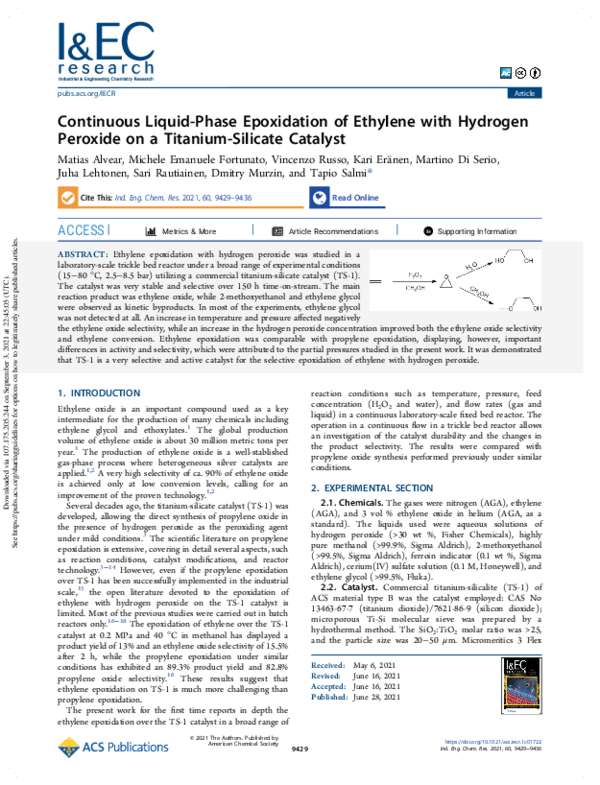 (PDF) Continuous Liquid-Phase Epoxidation of Ethylene with Hydrogen ...