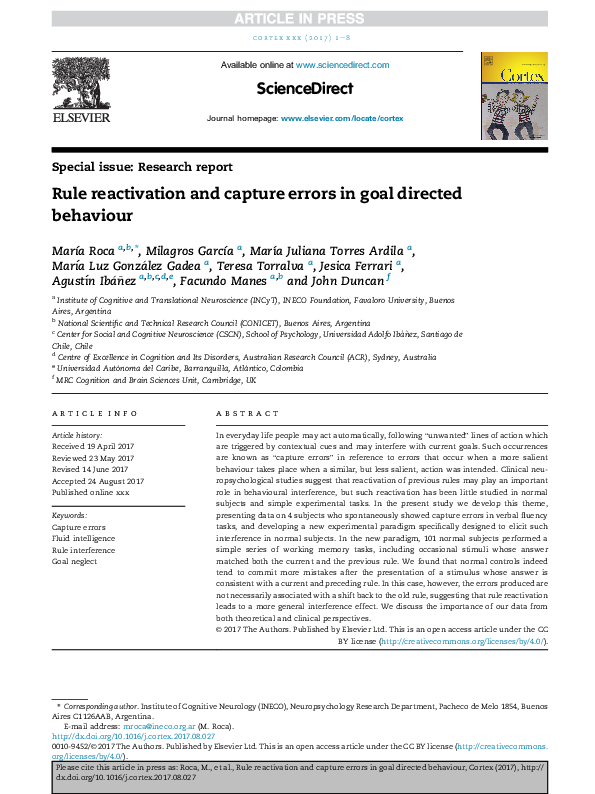 (PDF) Rule reactivation and capture errors in goal directed behaviour | Agustin Ibanez ...
