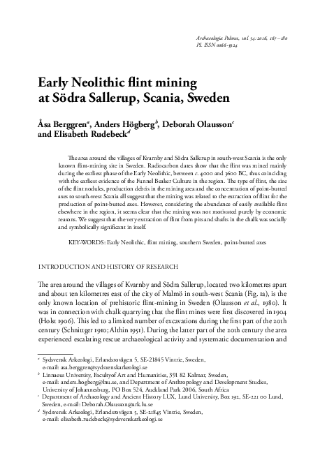 (PDF) Early Neolithic flint mining at Södra Sallerup, Scania, Sweden