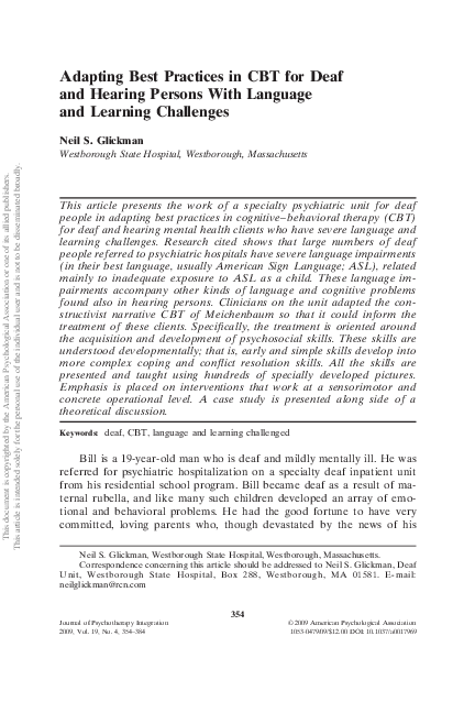 (PDF) Adapting best practices in CBT for deaf and hearing persons with ...