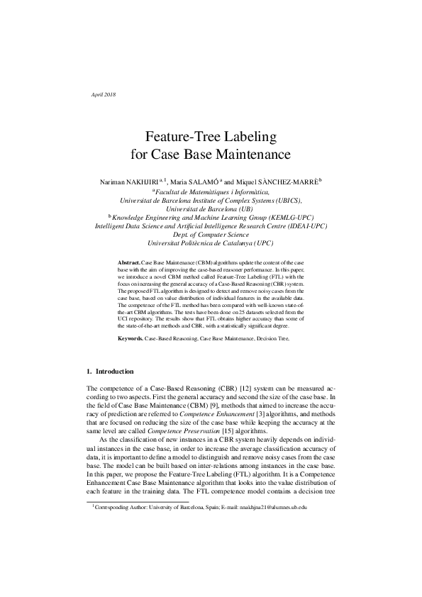 (PDF) Feature-Tree Labeling for Case Base Maintenance