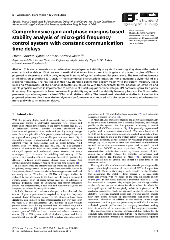 (PDF) Comprehensive gain and phase margins based stability analysis of micro‐grid frequency ...