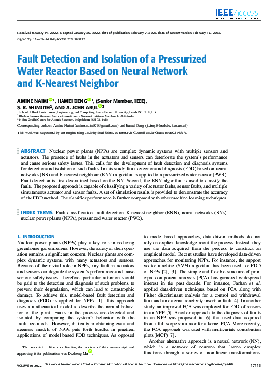 Pdf Fault Detection And Isolation Of A Pressurized Water Reactor Based On Neural Network And K