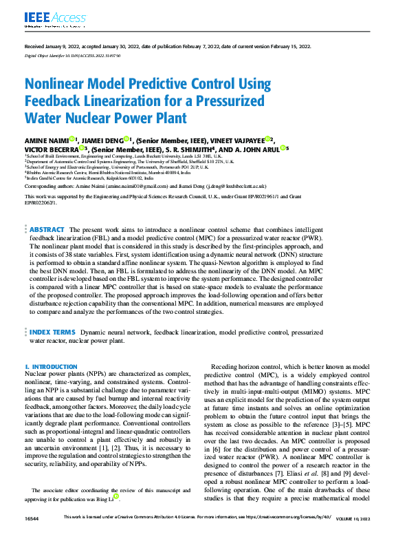 Pdf Nonlinear Model Predictive Control Using Feedback Linearization For A Pressurized Water
