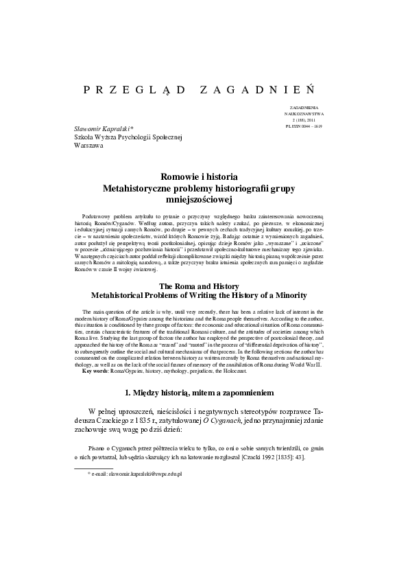 (PDF) Romowie i historia Metahistoryczne problemy historiografii grupy mniejszościowej