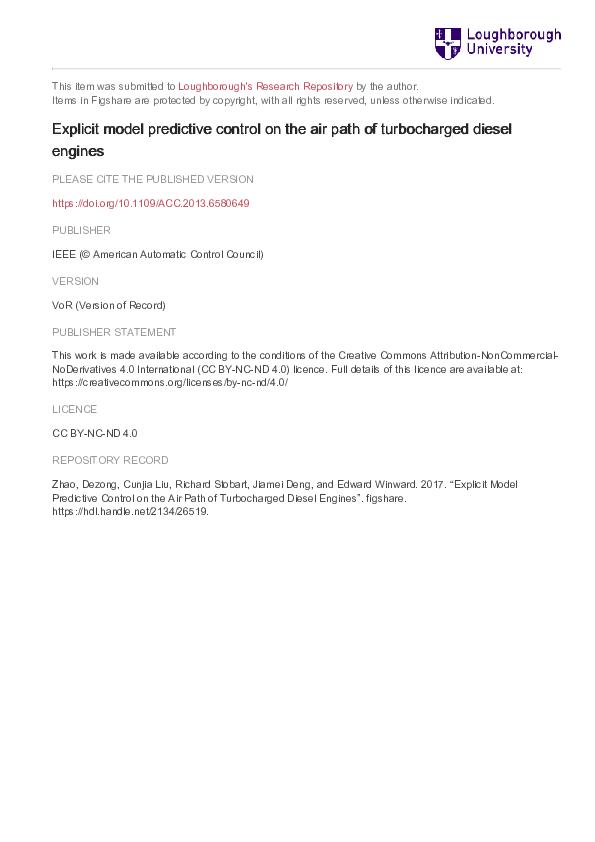 (PDF) Explicit model predictive control on the air path of turbocharged ...