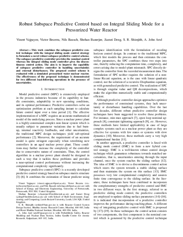 (PDF) Robust Subspace Predictive Control based on Integral Sliding Mode for a Pressurized Water ...