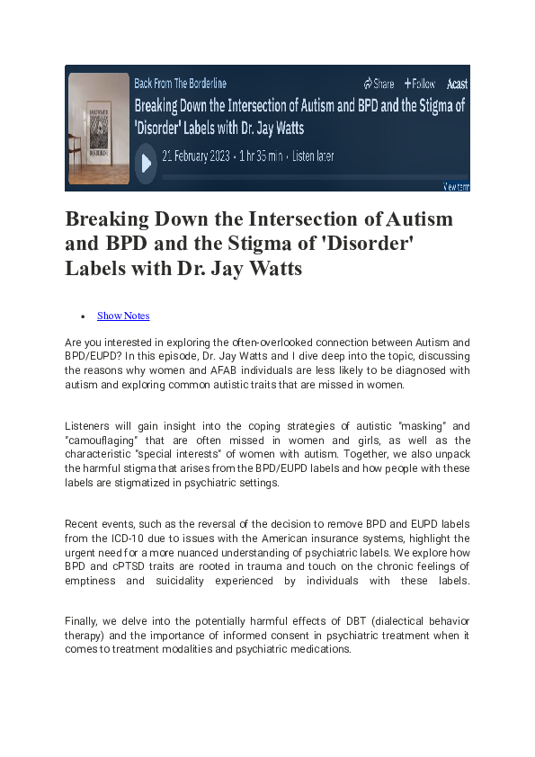 (DOC) Breaking Down the Intersection of Autism and BPD and the Stigma ...