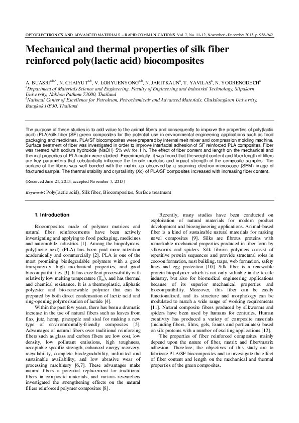 (PDF) Mechanical and thermal properties of silk fiber reinforced poly ...