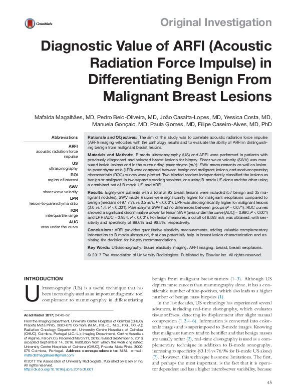 (PDF) Diagnostic Value of ARFI (Acoustic Radiation Force Impulse) in ...